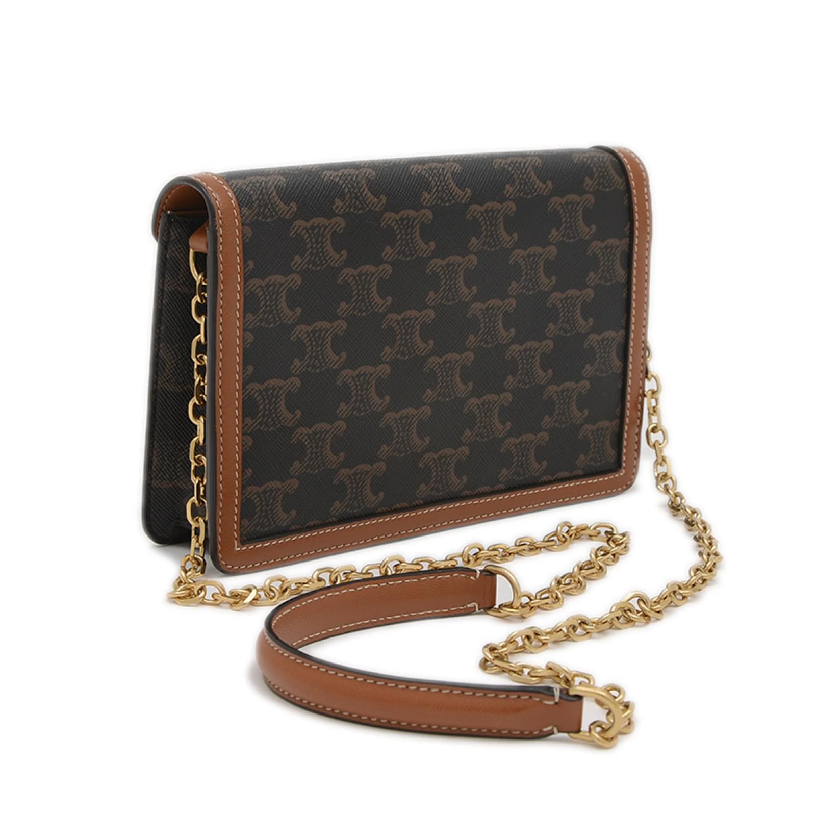 Céline Celine Triomphe Chain Wallet Margot Leather Cloth ref.JC2153828 ...