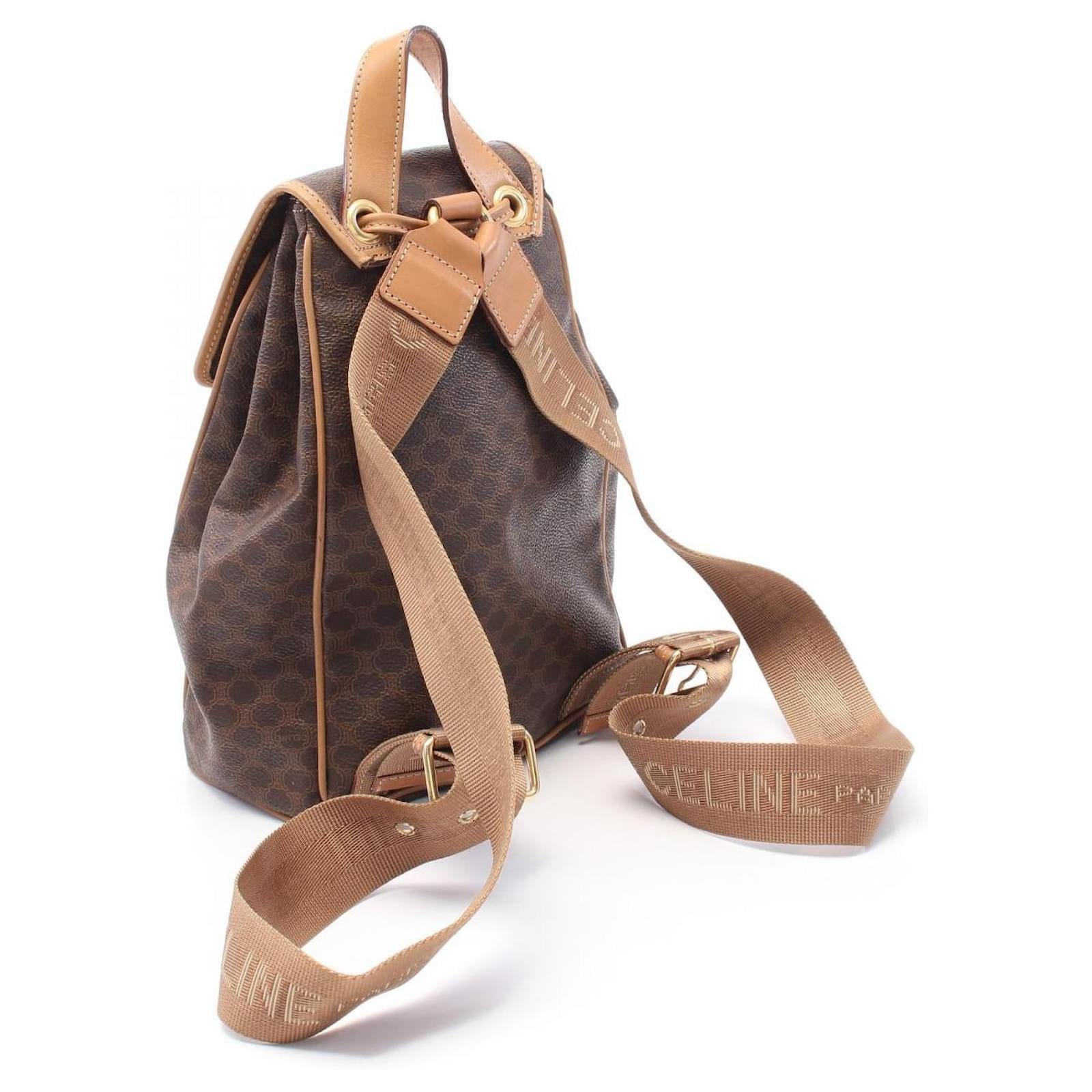 Céline Celine Macadam Backpack PVC Coated Canvas Leather Brown Cloth ...