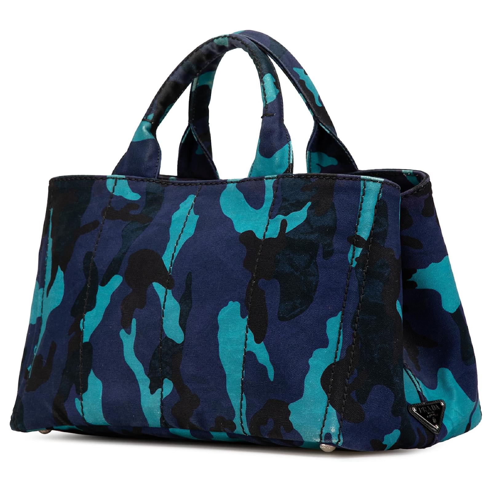 Prada Blue Canvas Camouflage Canapa Logo Satchel Dark blue Cloth Cloth ...