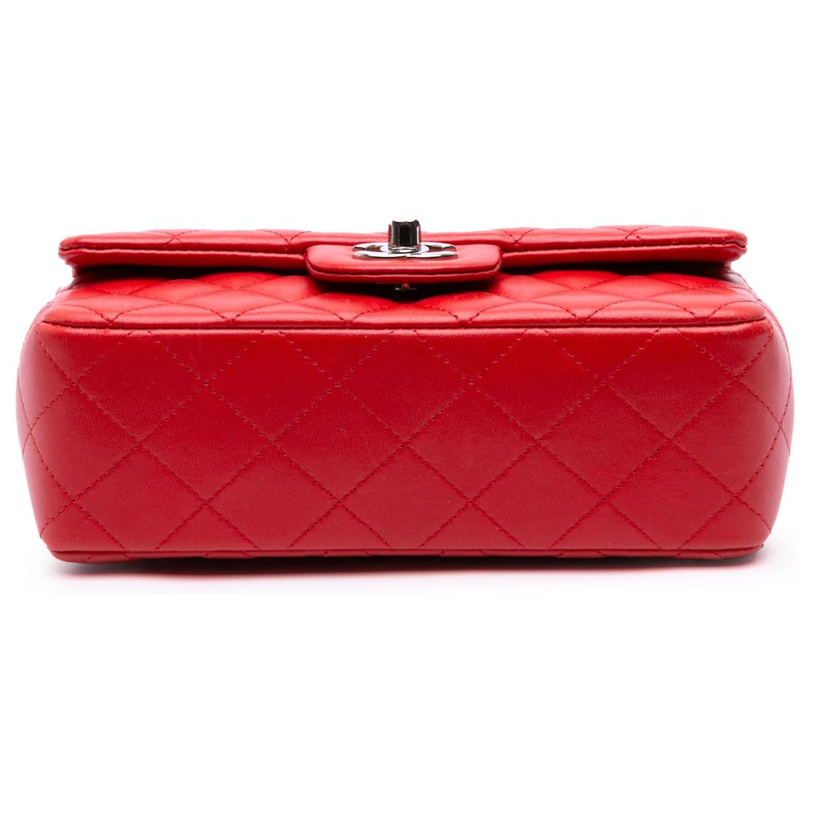 Chanel Red Mini Rectangular Classic Lambskin Single Flap Leather ref ...