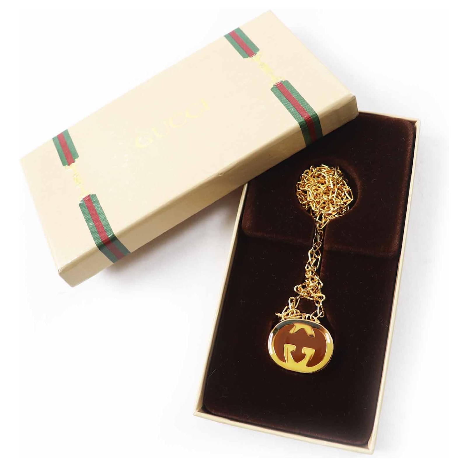 Gucci Old Gucci GG logo Pill Case Necklace Golden Metallic Metal ref ...