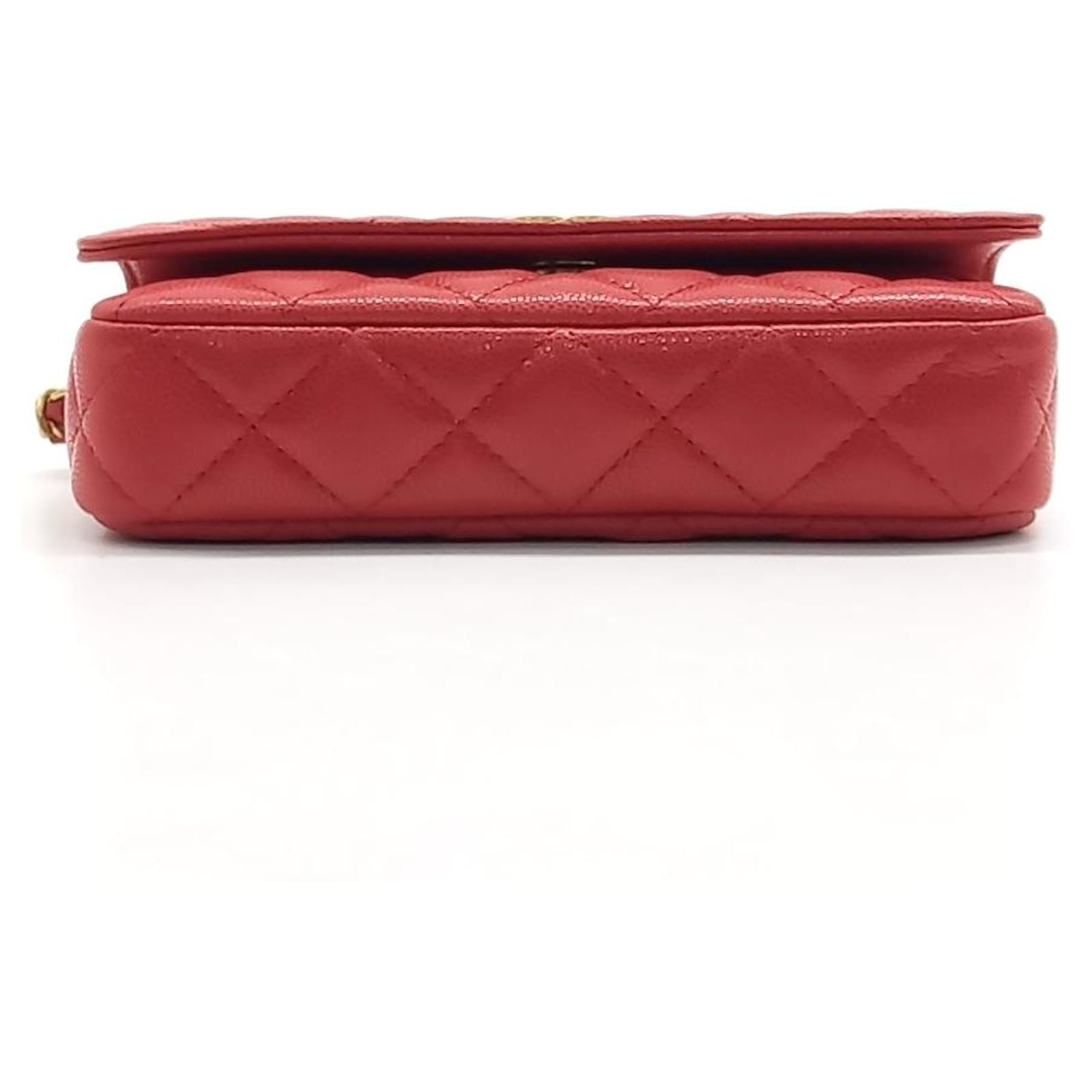Chanel Caviar Double Chain Cross Bag Red Leather ref.2237354 - Joli Closet