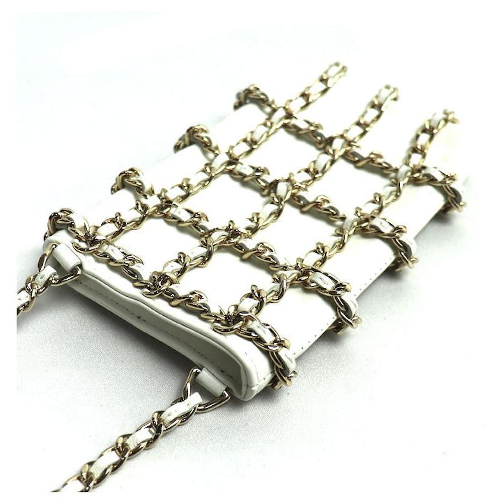 Chanel Tech Me Out Chain Shoulder Phone Case White Leather Lambskin ref ...