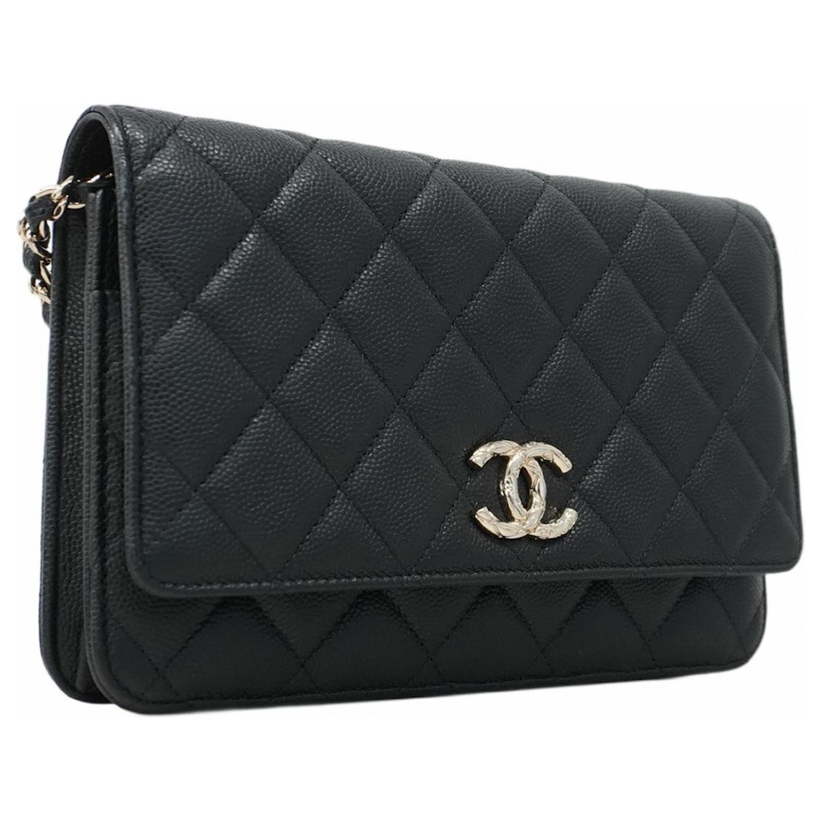 Chanel Black Grained Calfskin Shoulder Wallet - Joli Closet