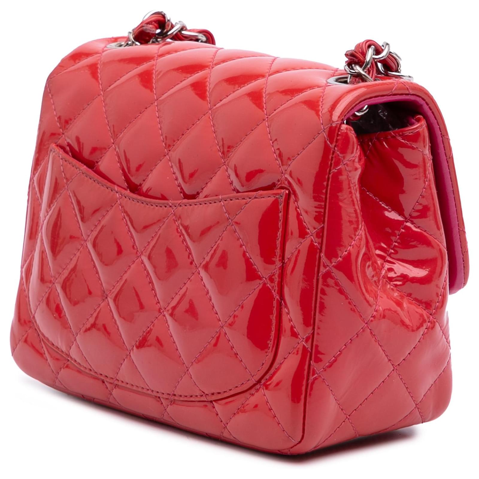 Chanel Red Mini Square Classic Patent Single Flap Leather Patent ...