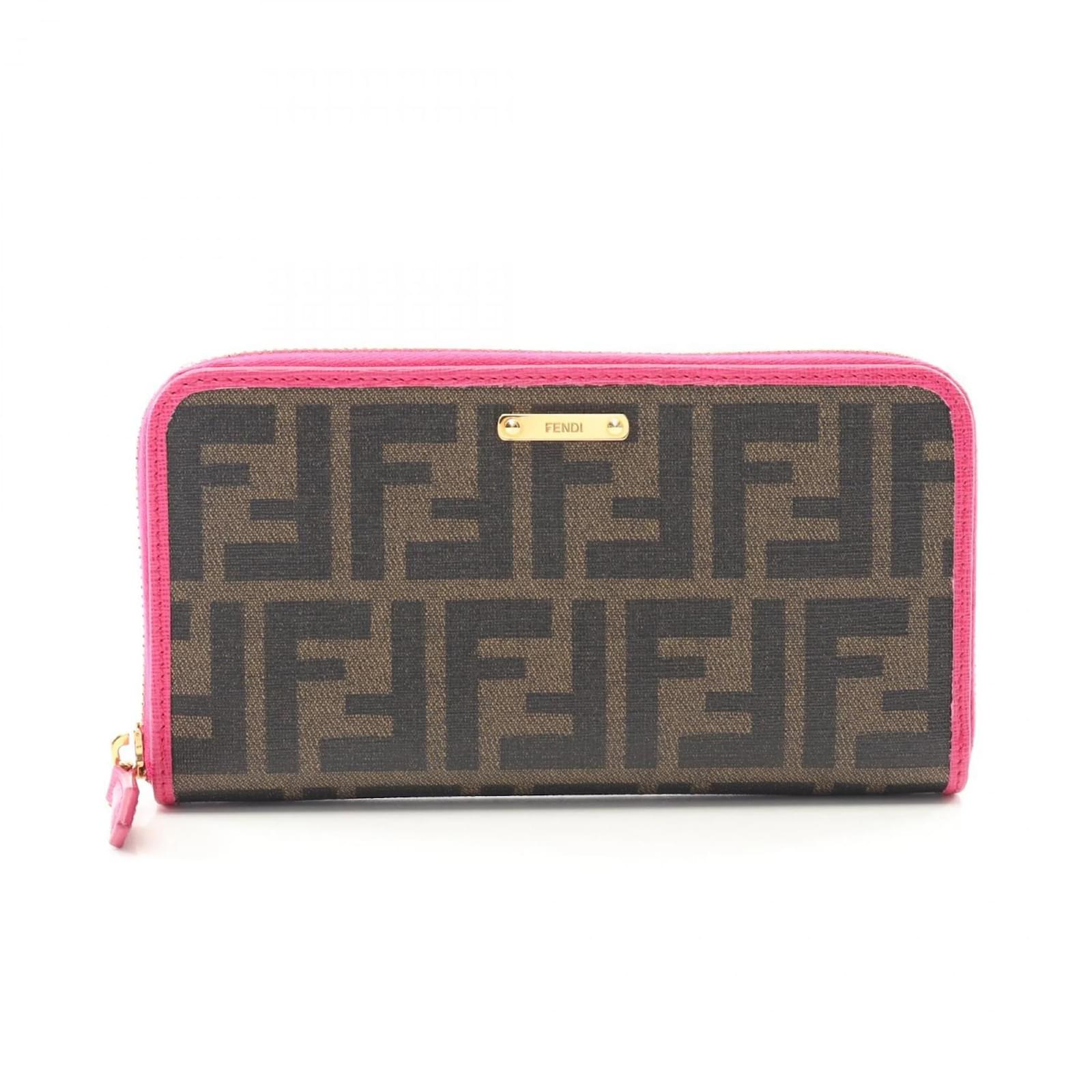 Fendi By The Way Zucca Round Long Wallet Brown Pink Leather Plastic ref ...