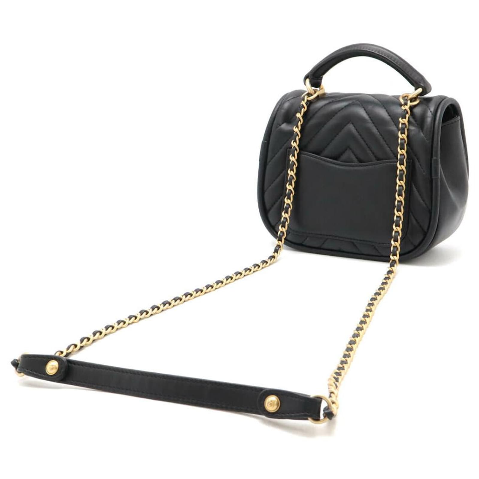 Chanel Chevron Coco Mark Top Handle 2way Chain Shoulder Bag Black ...