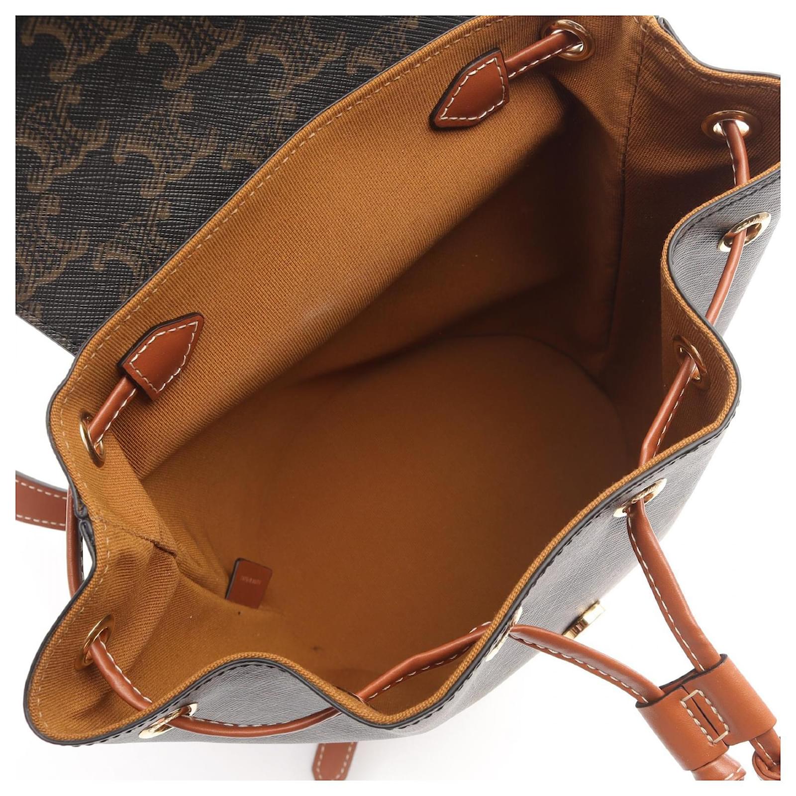 Céline Celine Bonnie Triomphe Backpack PVC Coated Canvas Leather Brown ...