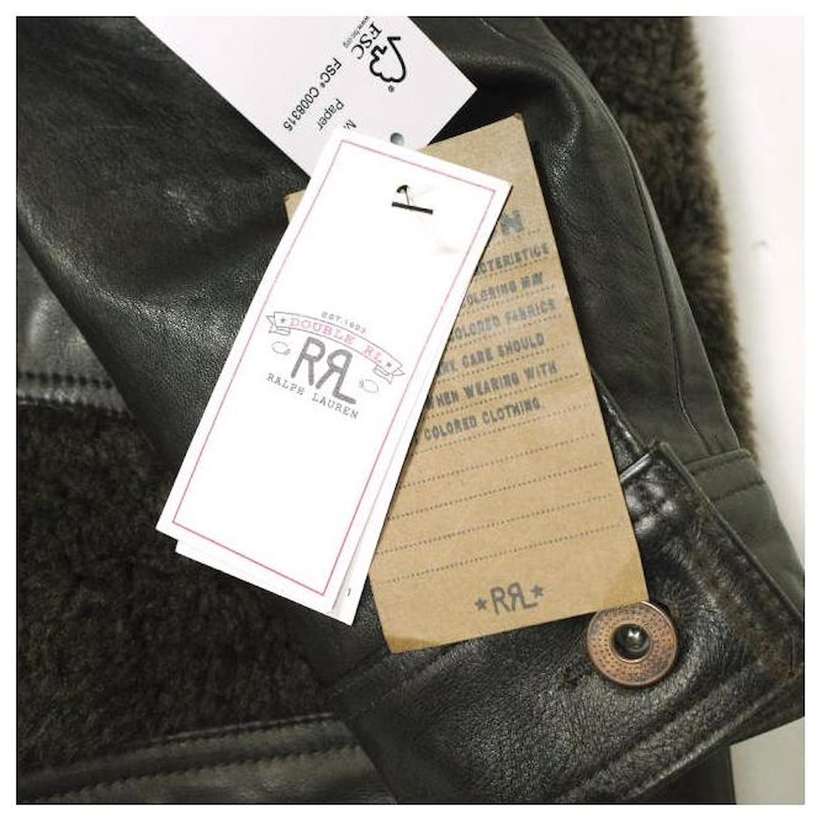 Ralph Lauren RRL GRIZZLY JACKET Leather Shearling Jacket Brown Dark ...