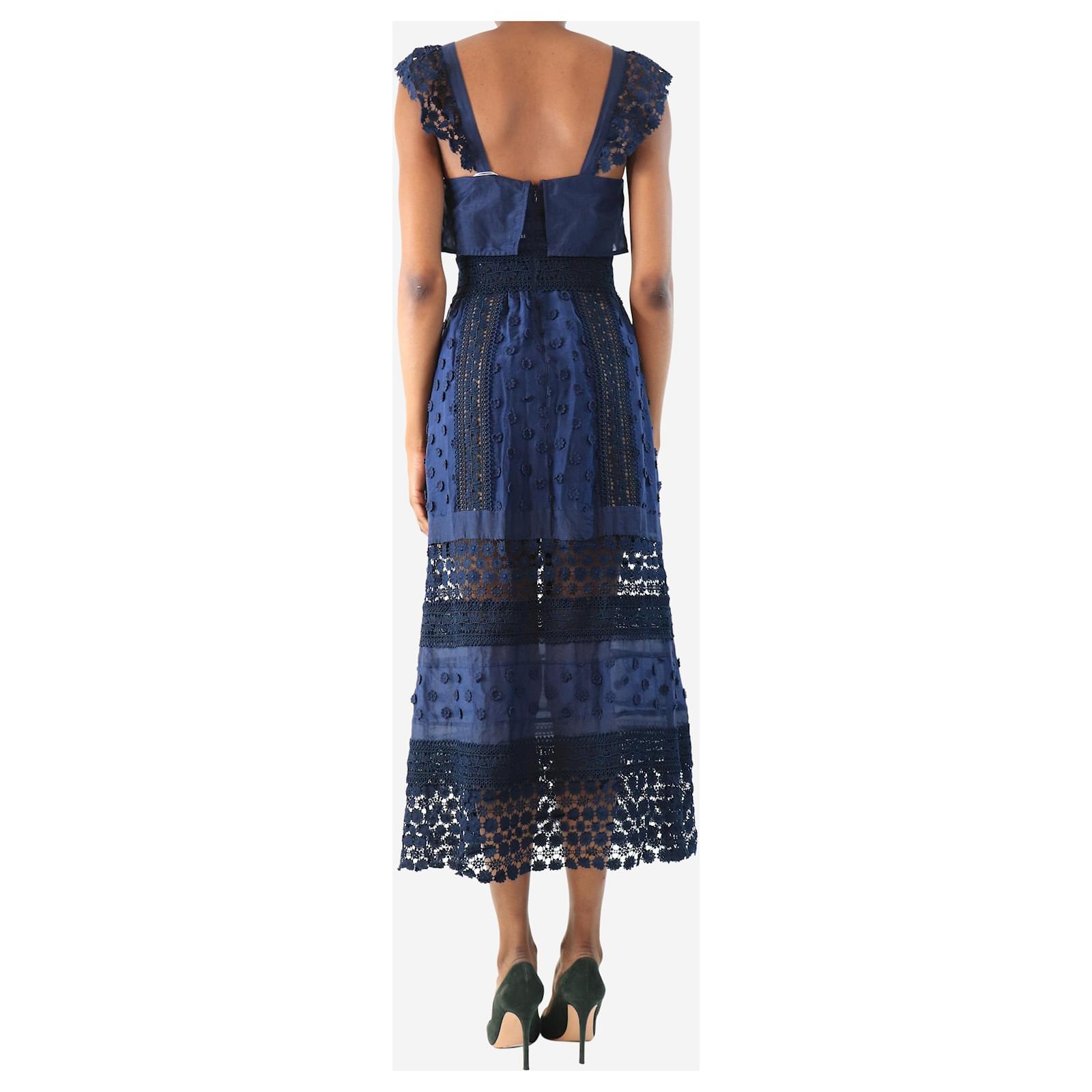 Self portrait Navy Bluebell midi dress - size UK 6 Cotton ref.2316068 ...