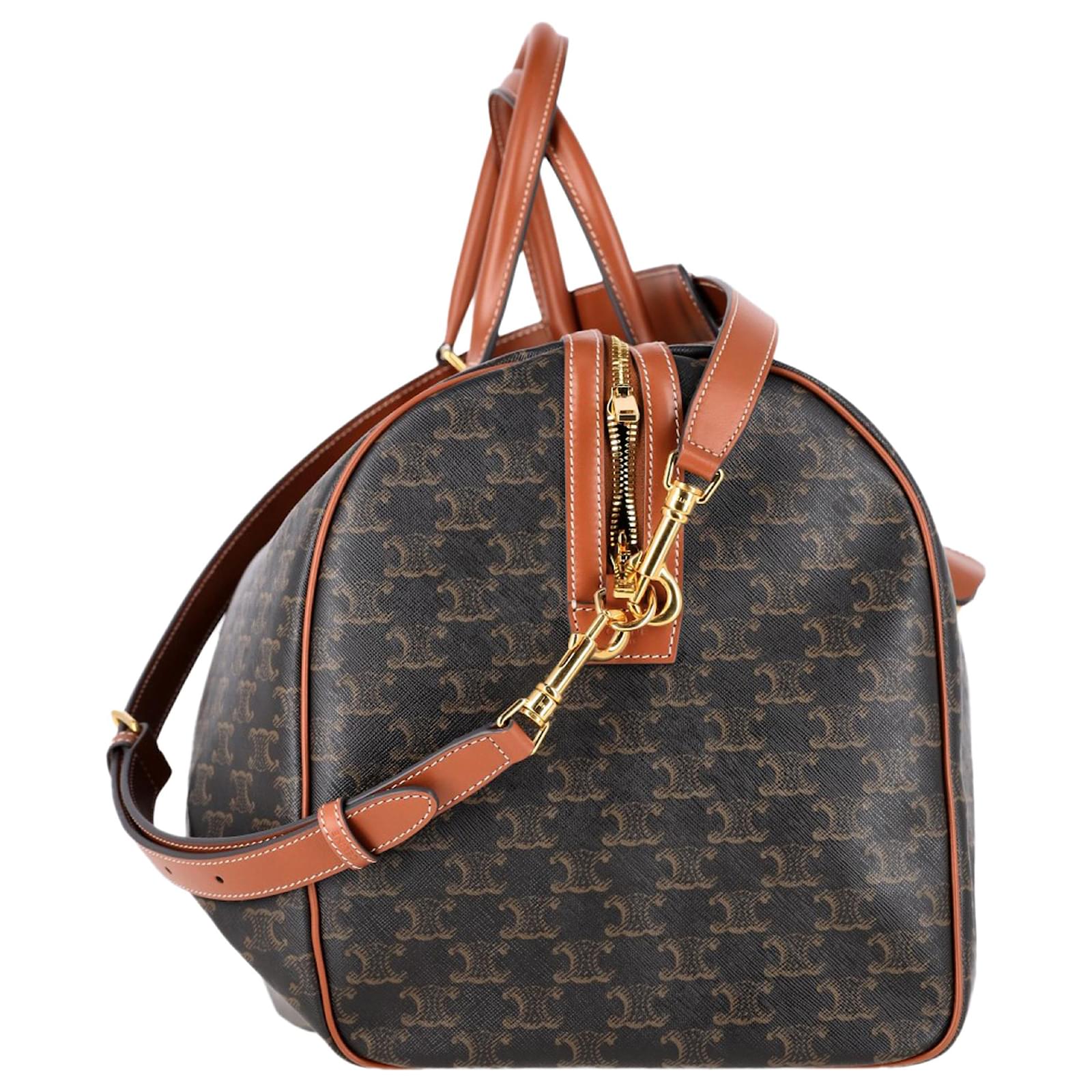 Céline Celine Large Triomphe Duffle Bag in Brown Coated Canvas Red ...