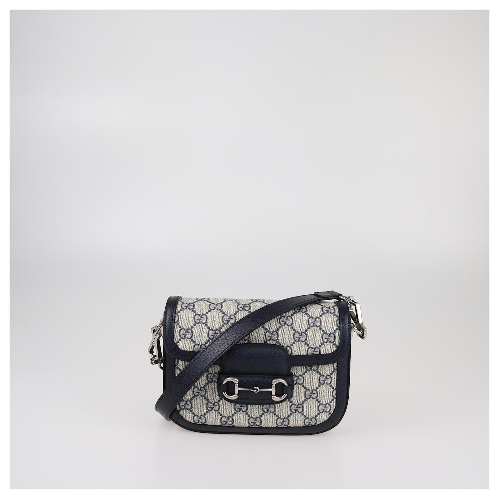 Gucci Navy Blue/Beige GG Supreme Small Horsebit 1955 Shoulder Bag (Sold ...