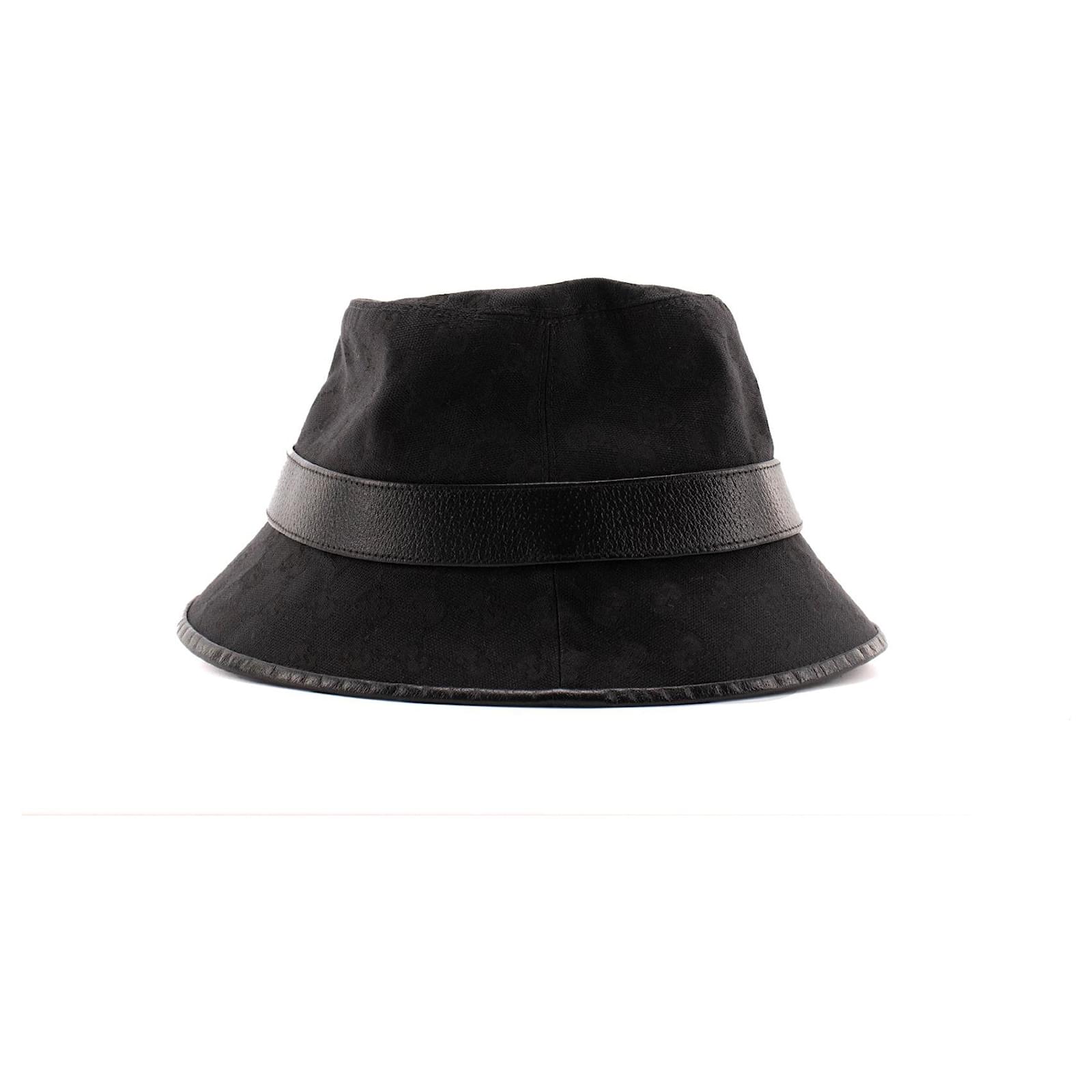 GUCCI - Chapeau Fedora Gucci en toile GG noire (L) Black Cloth ref ...