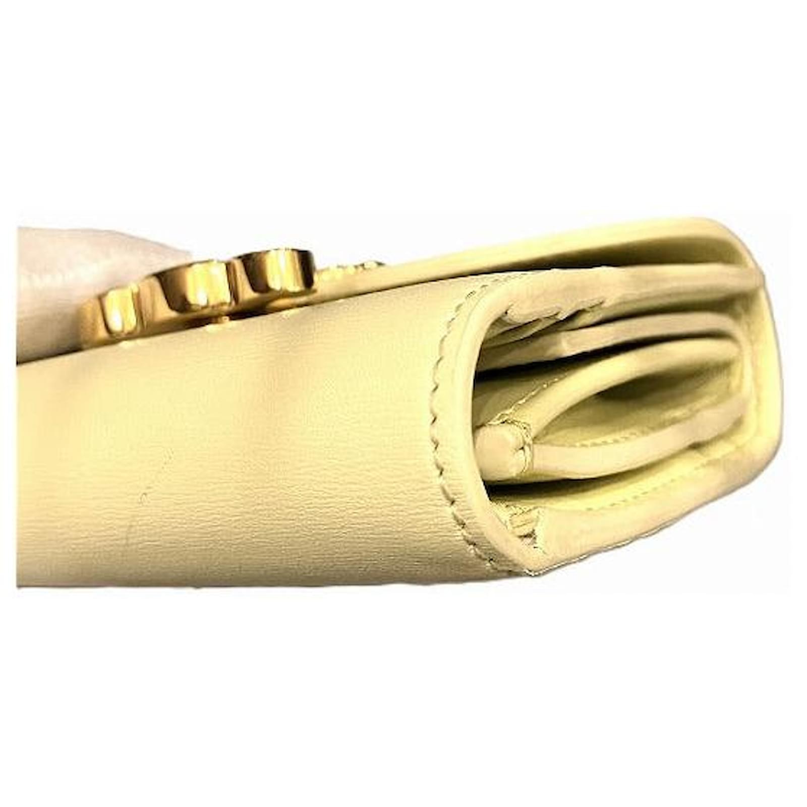 Céline Celine Triomphe Small Wallet Shiny Calf Wallet Yellow Leather ...