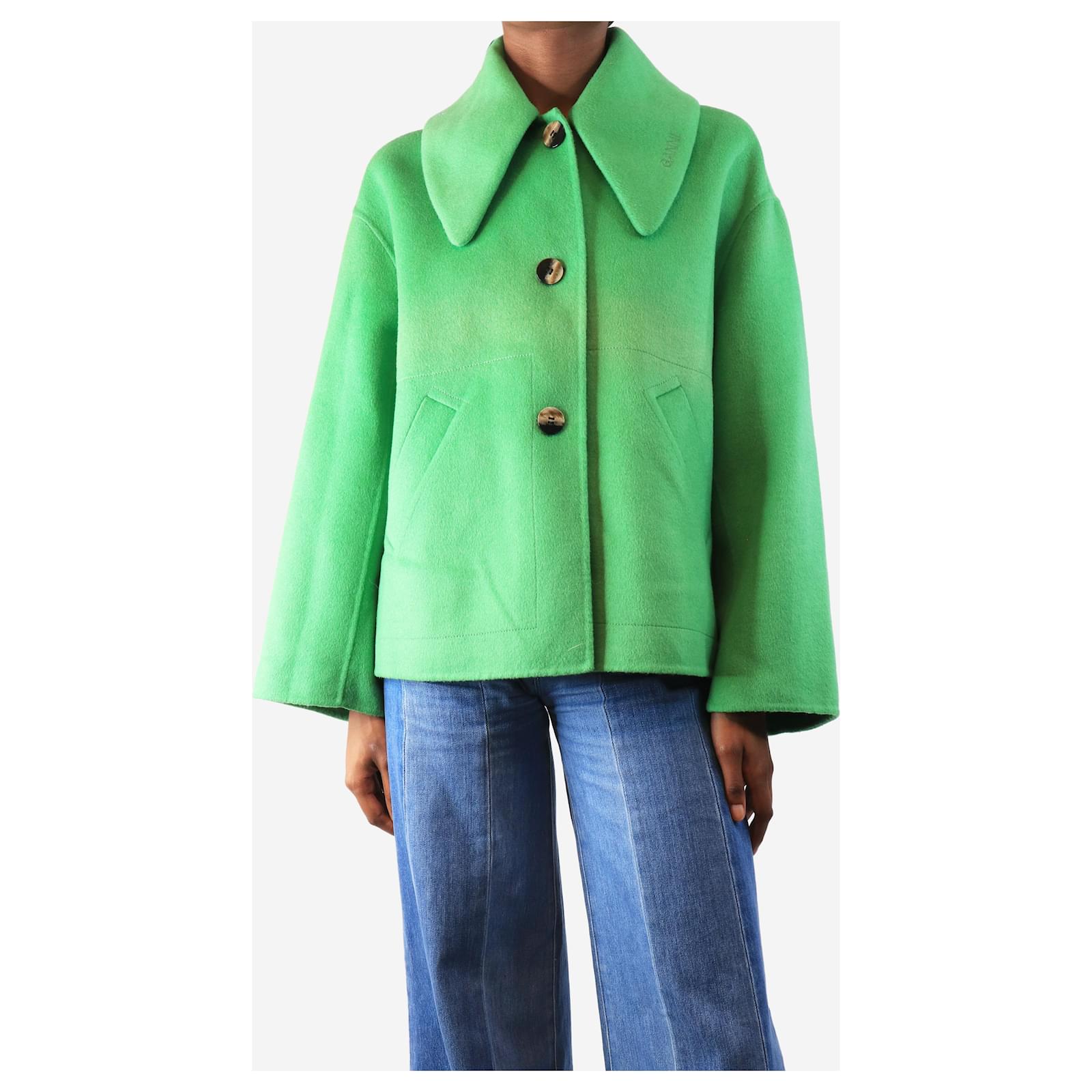 Ganni Green wool-blend wide-collar jacket - size UK 6 ref.2475577 ...