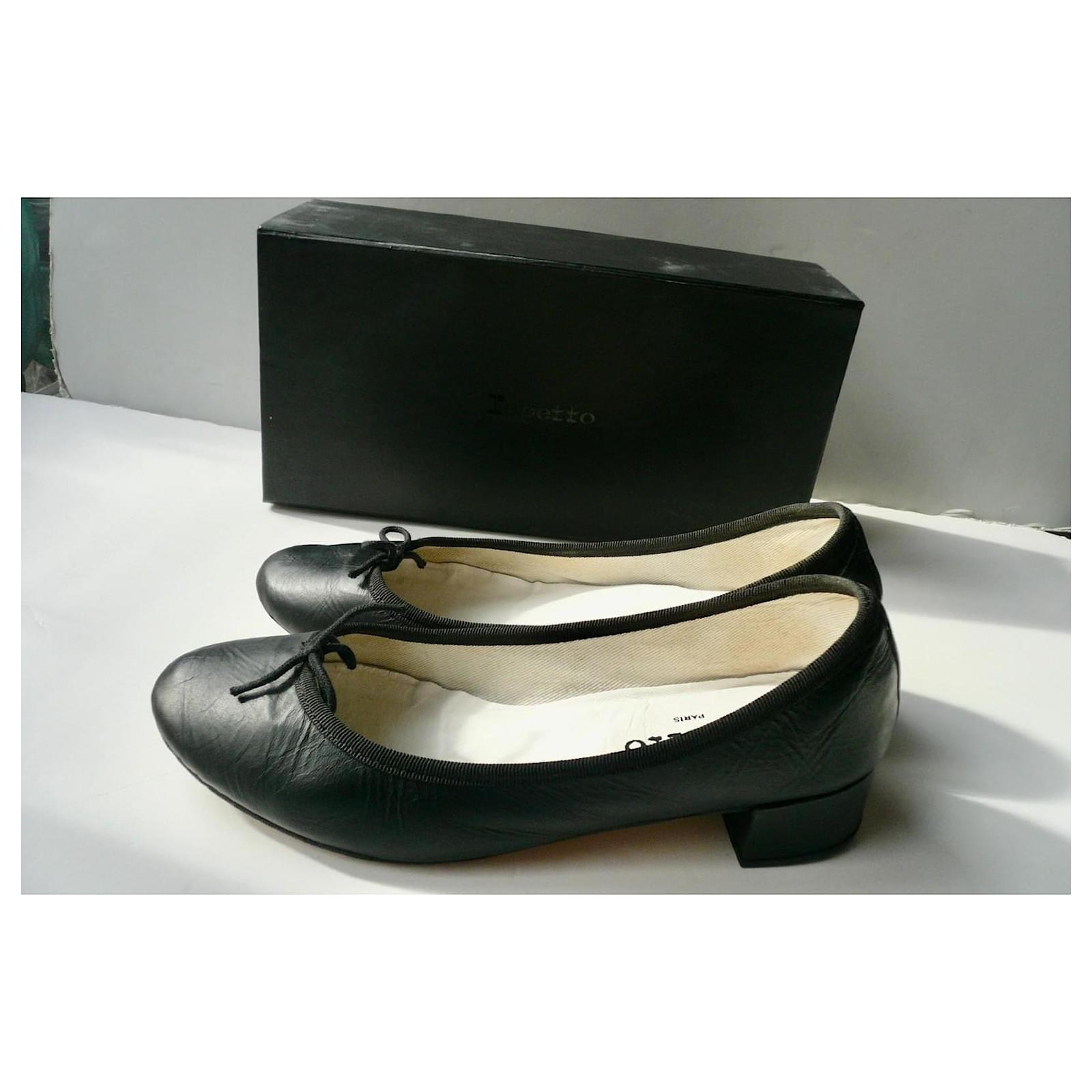 REPETTO Camille Black Leather Ballerinas with Heel 39.5 FR Very Good ...