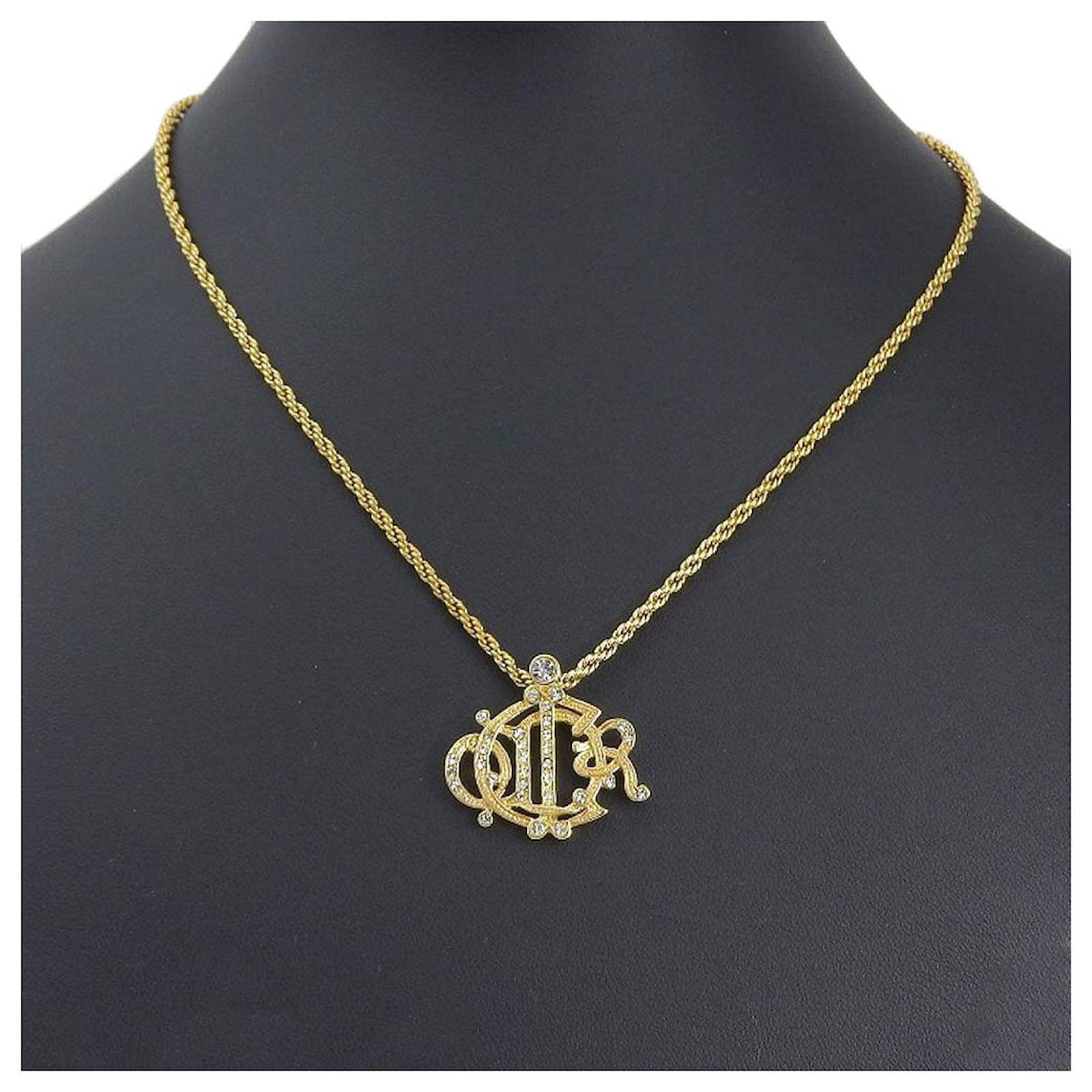 Christian Dior Dior Emblem Logo Necklace Golden Metallic Metal ref ...