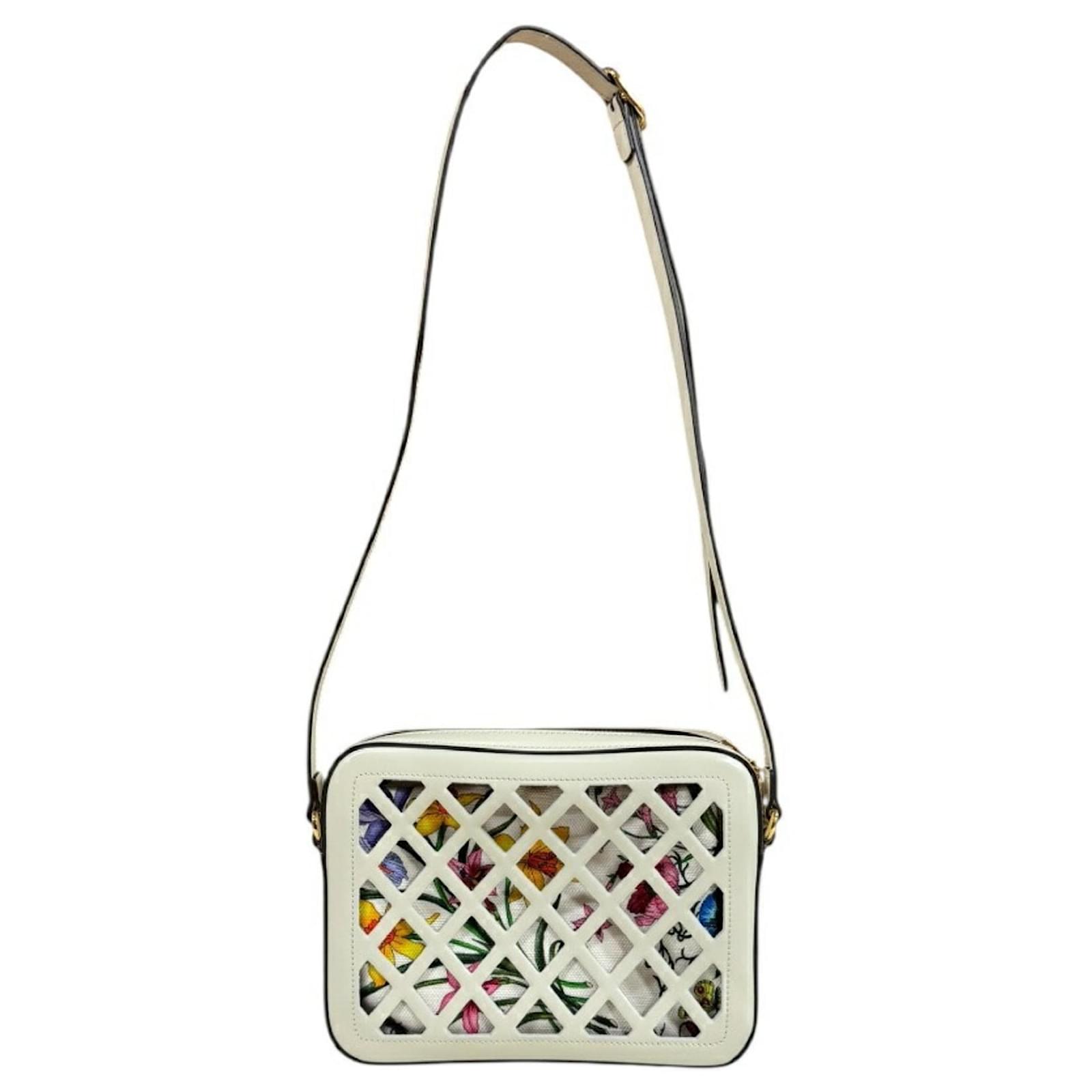 Gucci Cutout Flora Shoulder Bag White Multiple colors Leather Cloth ref ...