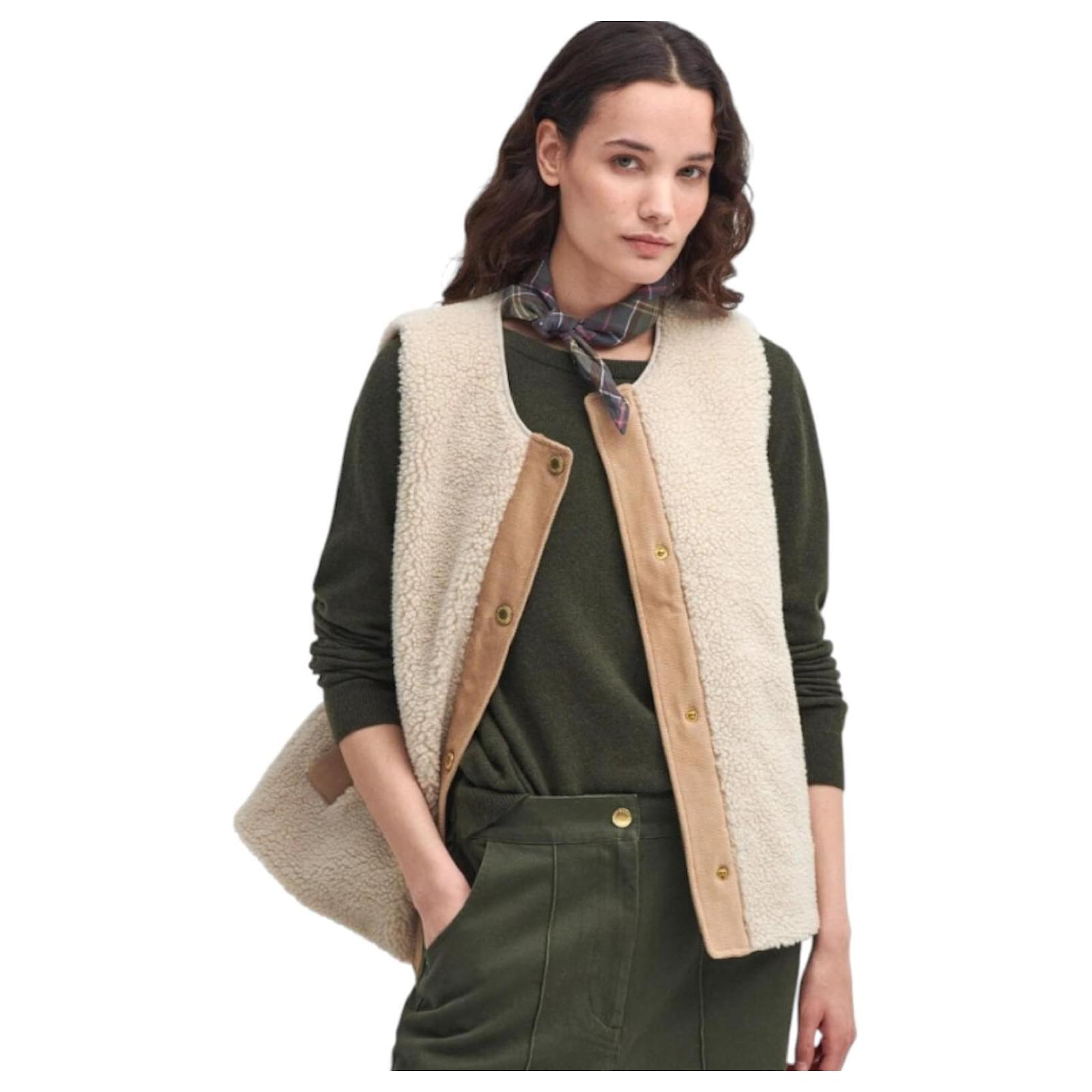Barbour Dulsie Teddy Fleece Liner Gilet, Ecru Beige Polyester ref ...