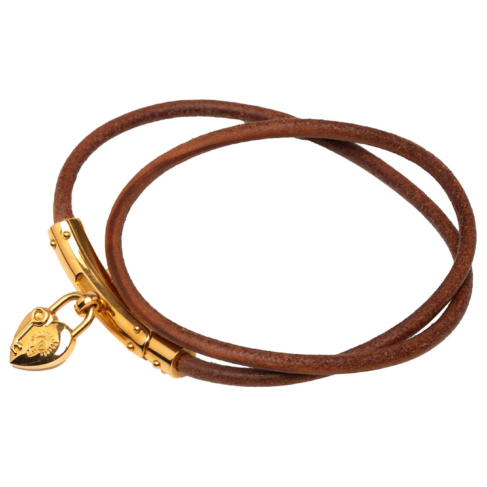 Hermès Brown Leather Viviride Heart Double Bracelet Pony-style calfskin ...
