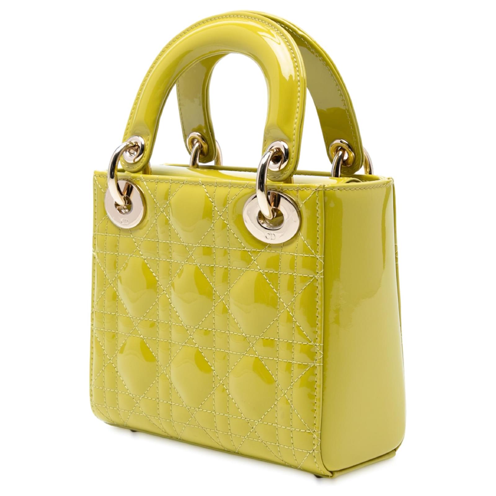 Dior Yellow Mini Patent Cannage Lady Dior Leather Patent leather ref ...