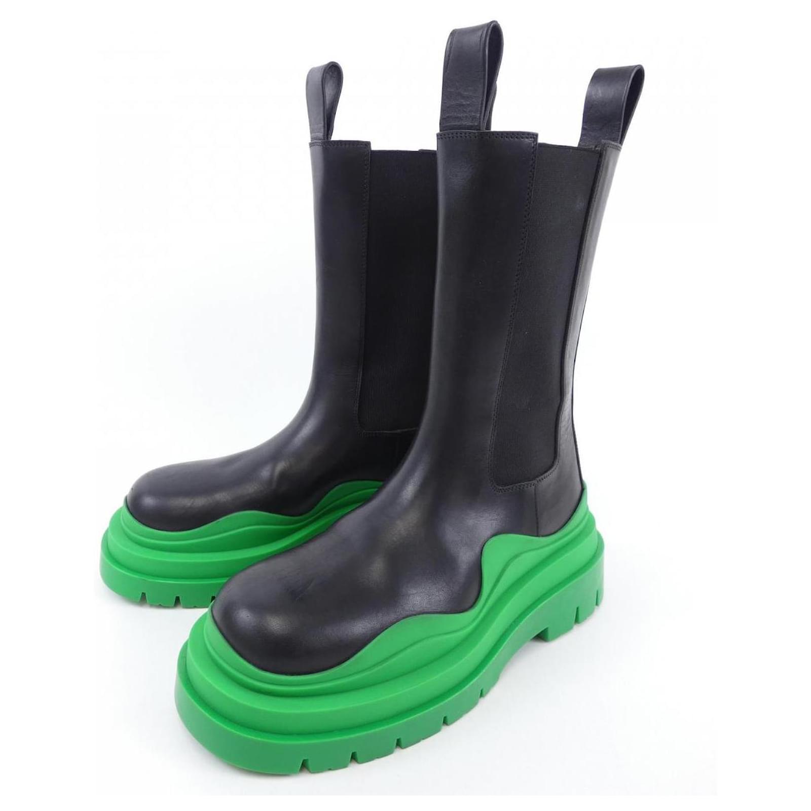 Bottega Veneta 630297 VBS50 Calfskin Boots Black Green Leather Pony ...