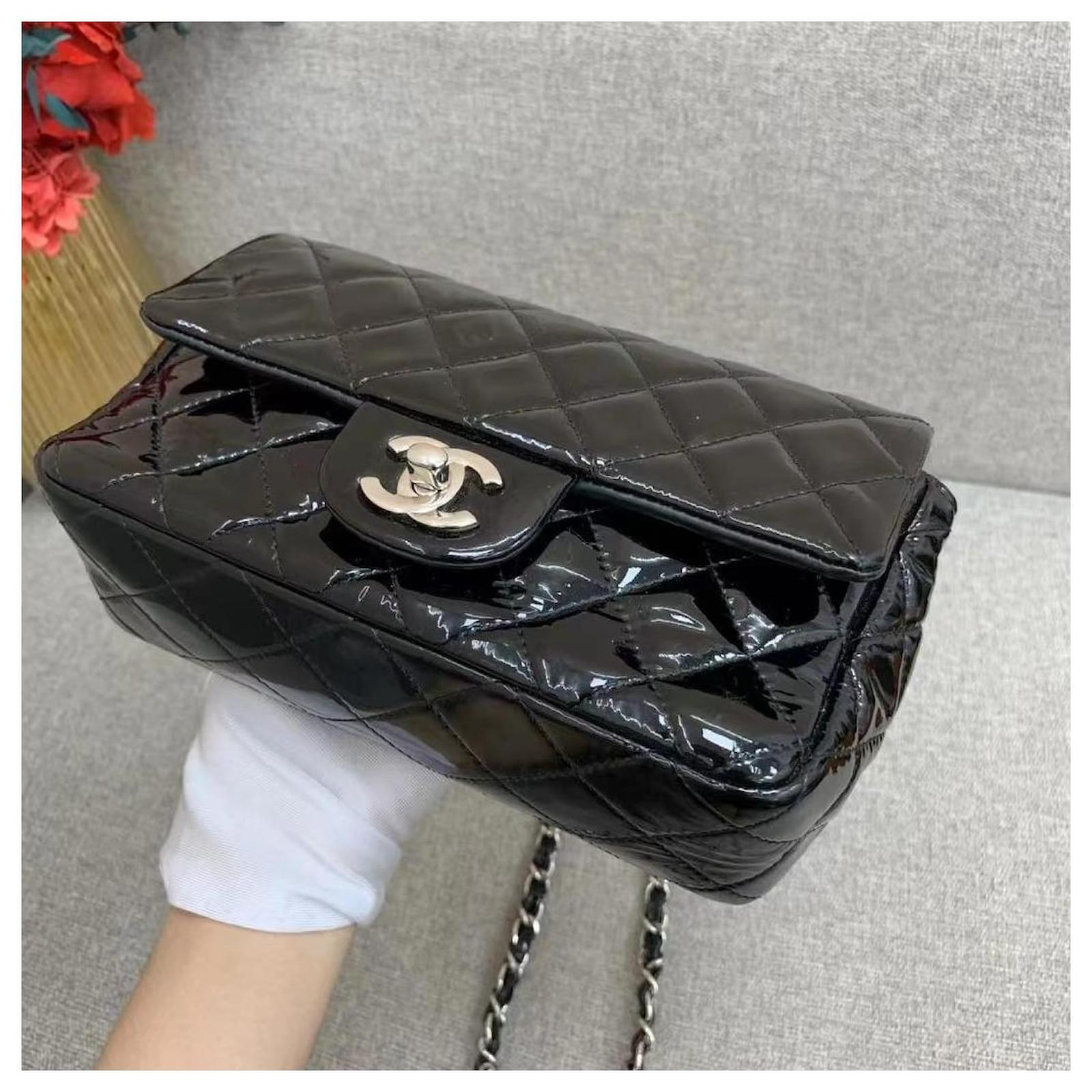 Chanel Mini Rectangular Classic Flap bag Black Patent Leather ref ...