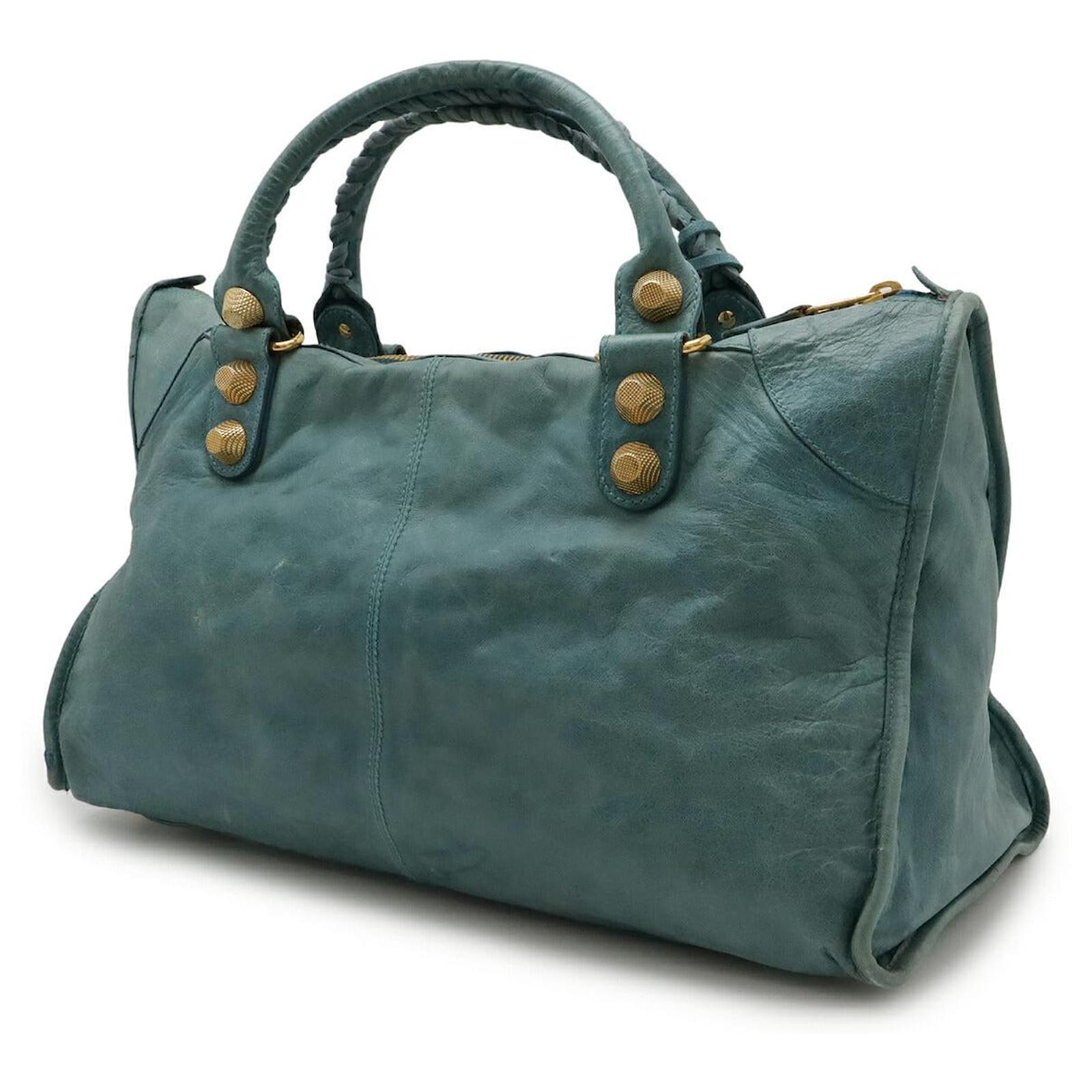 Balenciaga Leather Emerald Giant Work Bag Blue Pony-style calfskin ref ...