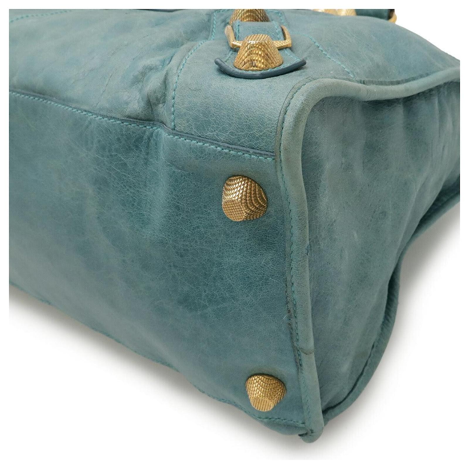 Balenciaga Leather Emerald Giant Work Bag Blue Pony-style calfskin ref ...