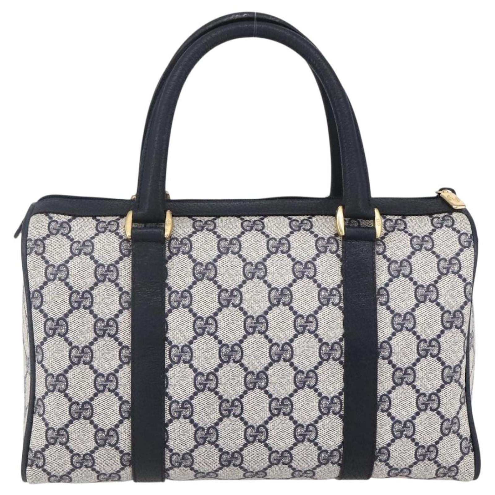 GUCCI GG Supreme Sherry Line Boston Bag PVC Navy Gold Red 116 02 006 ...