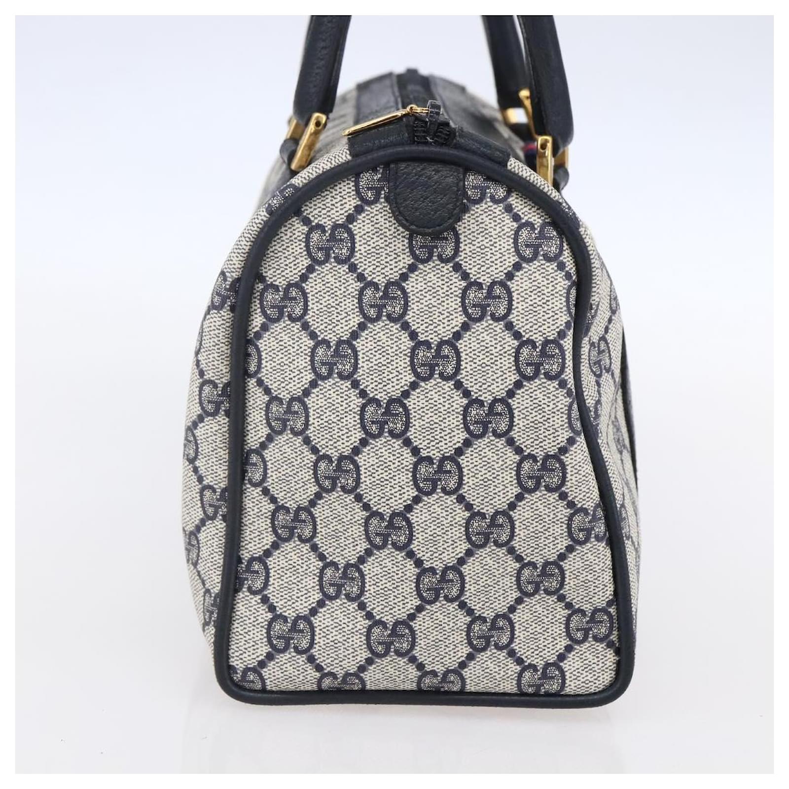 GUCCI GG Supreme Sherry Line Boston Bag PVC Navy Gold Red 116 02 006 ...