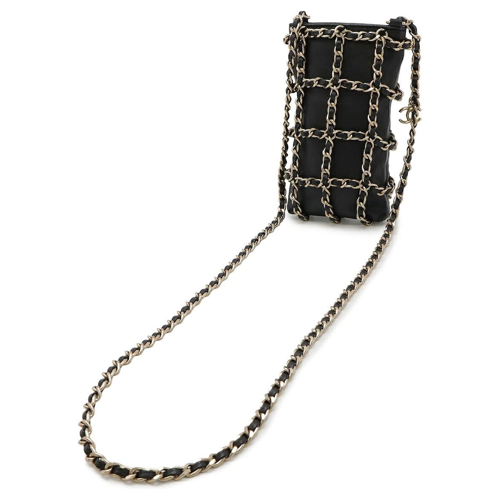 Timeless Chanel Tech Me Out Lambskin Phone Shoulder Bag Black Leather ...