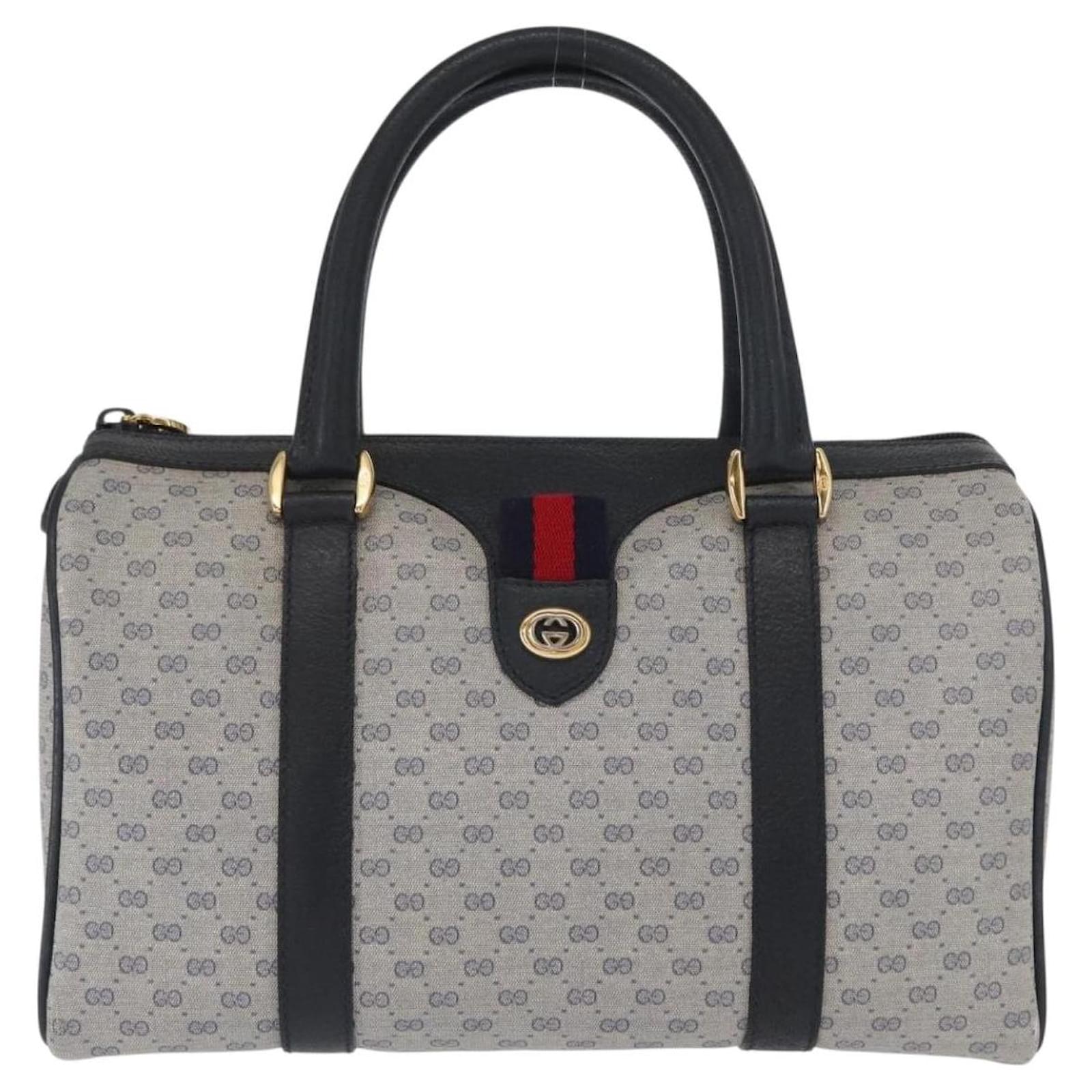 GUCCI GG Supreme Sherry Line Boston Bag PVC Navy Gold 40 02 006 Auth ...