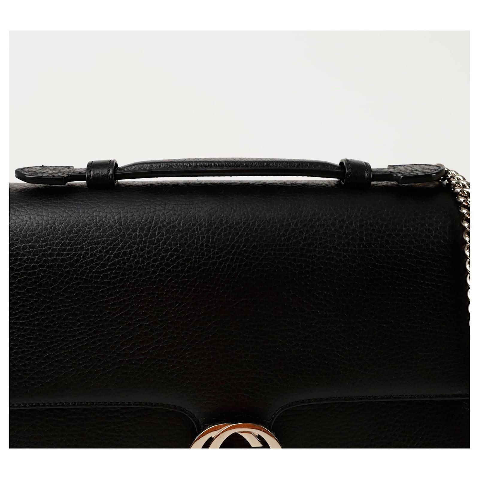 Gucci Interlocking Top Handle Tote Shoulder Bag Black Leather Pony ...