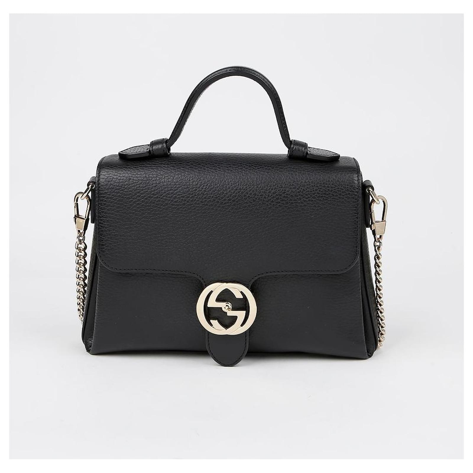 Gucci Interlocking Top Handle Tote Shoulder Bag Black Leather ref ...