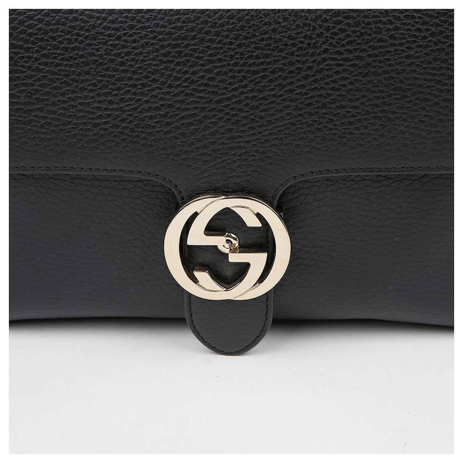 Gucci Interlocking Top Handle Tote Shoulder Bag Black Leather ref ...