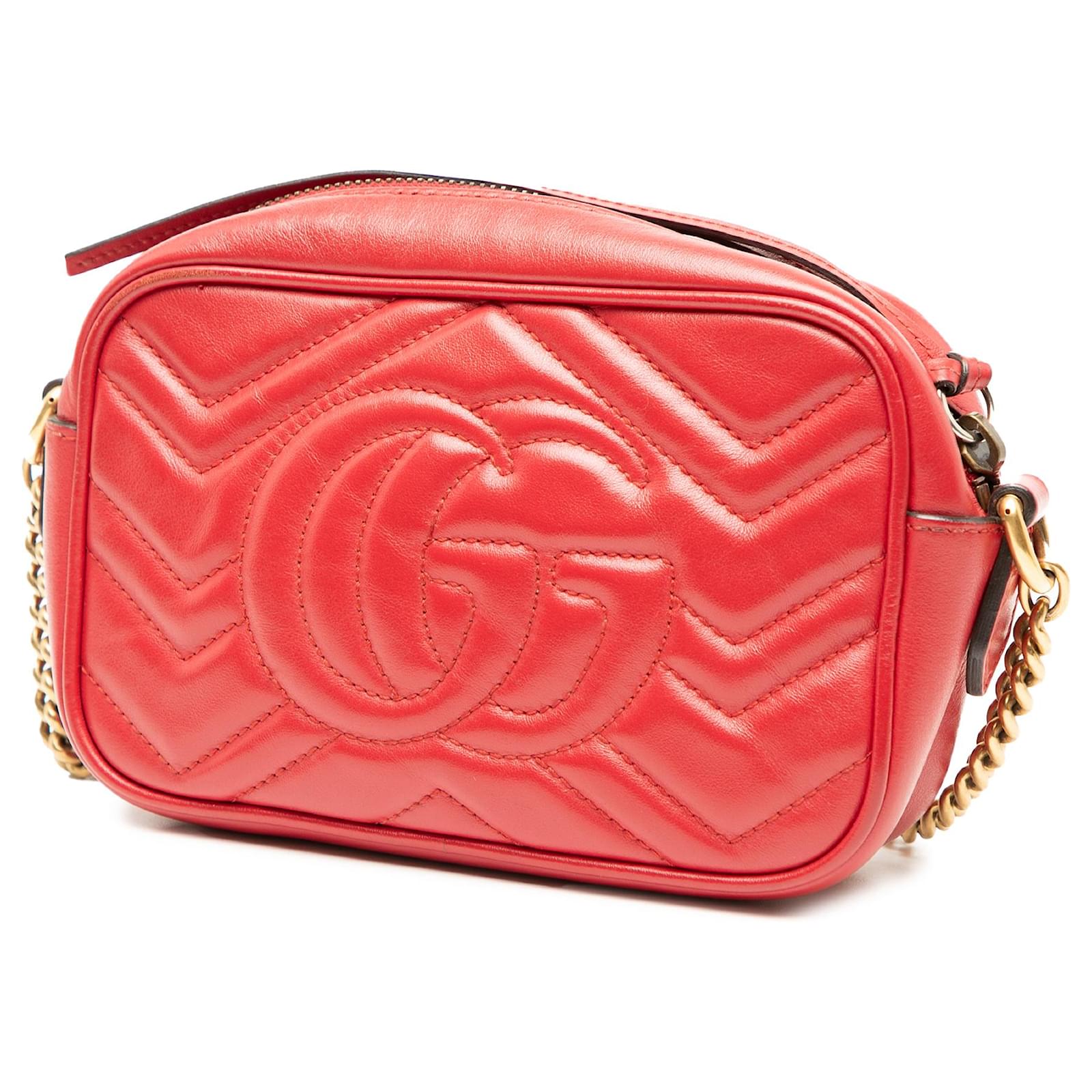 Gucci Red Mini GG Marmont Matelasse Leather Crossbody Pony-style ...