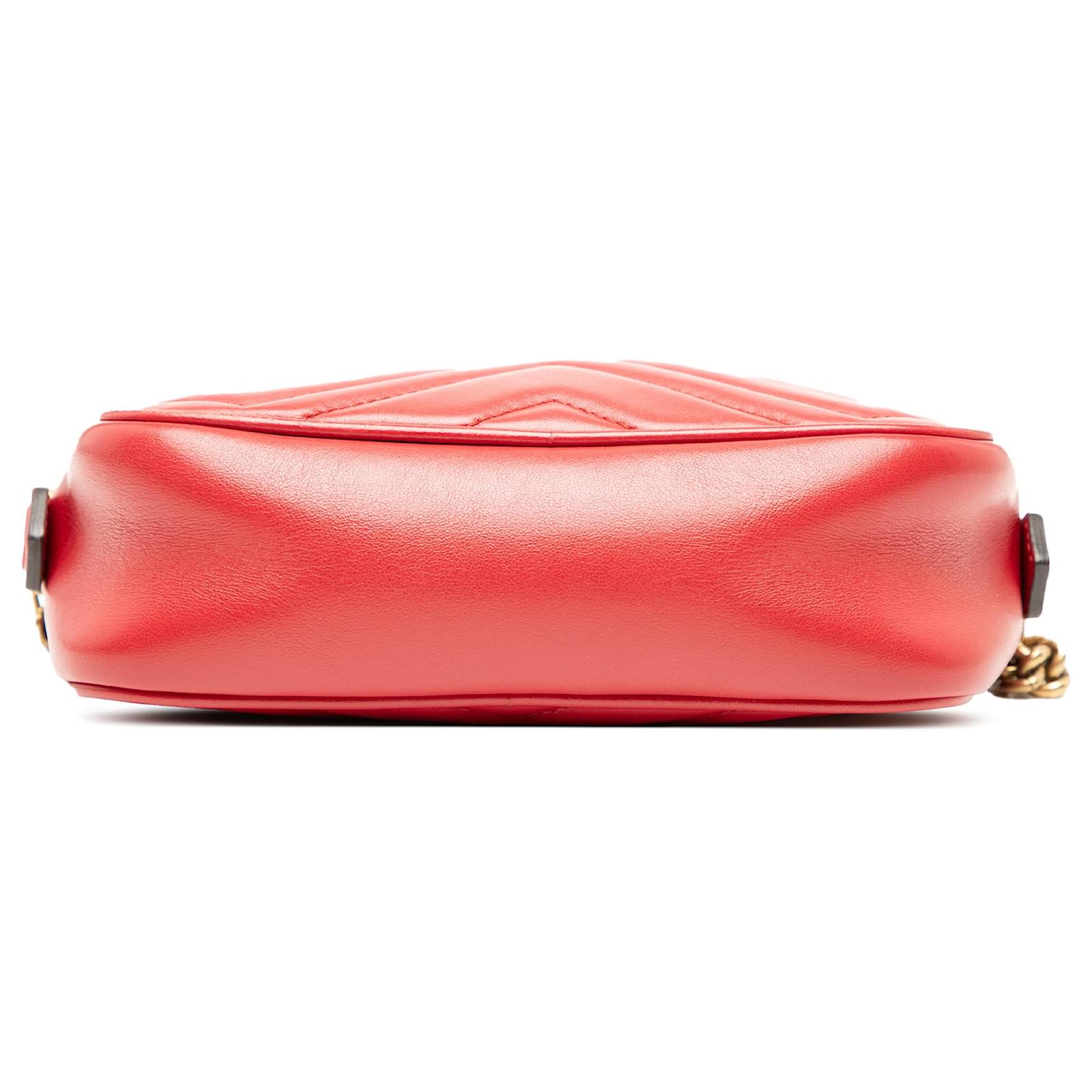 Gucci Red Mini GG Marmont Matelasse Leather Crossbody Pony-style ...