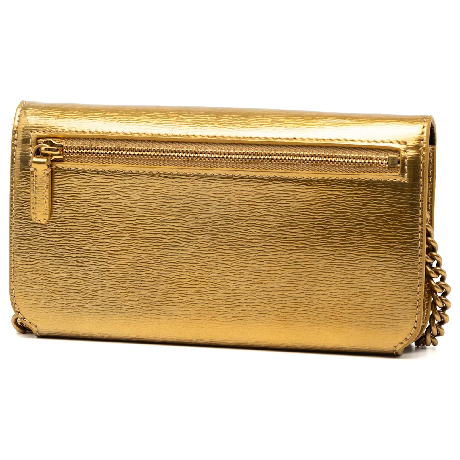 Balenciaga Gold Metallic Leather BB Phone Holder with Chain Golden Pony ...