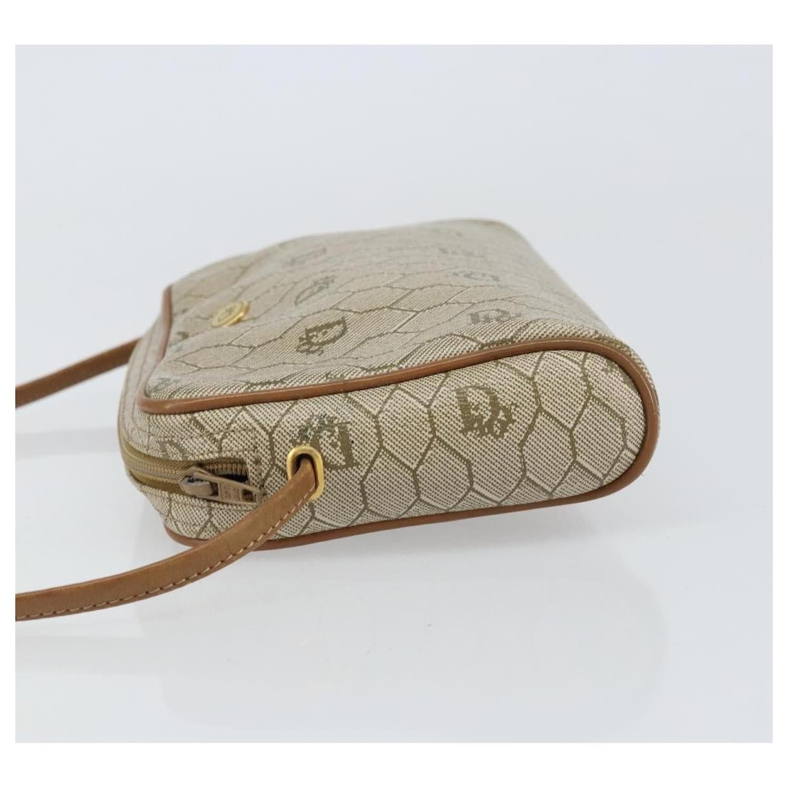 Christian Dior Vintage Honeycomb Shoulder Bag Canvas Beige Cloth ref ...