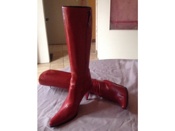 Bottes Robert Clergerie Bottes Cuir Rouge ref.10679 - Joli Closet