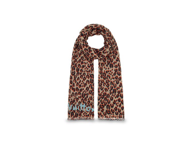 Louis Vuitton leopard stole Scarves Cashmere,Wool Beige,Leopard print ...