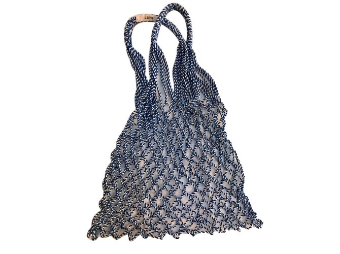 Céline Celine cotton net bag Blue ref.65191 - Joli Closet