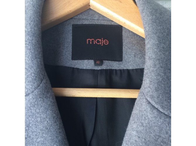 Maje Jackets Grey Leather Wool ref.78382 - Joli Closet