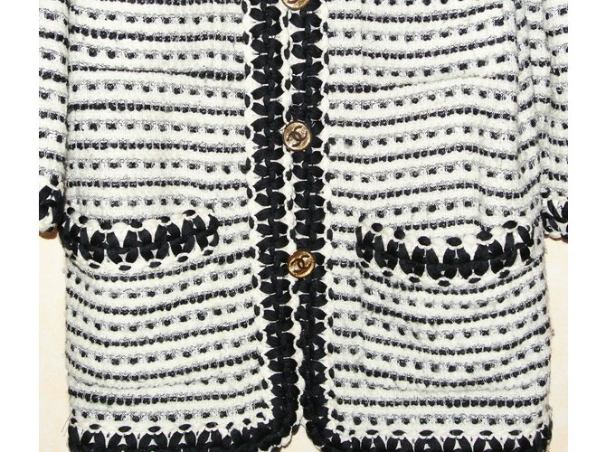Chanel Tweed jacket Black Eggshell Silk Wool ref.86318 - Joli Closet