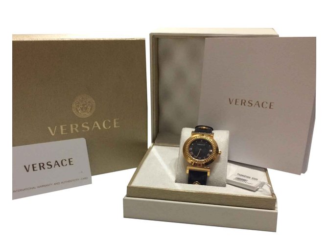 Versace Vanity women's watch black Golden Leather Pink gold ref.101681 ...
