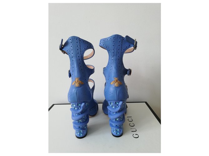 Escarpins Gucci Talons Cuir Bleu ref.118290 - Joli Closet