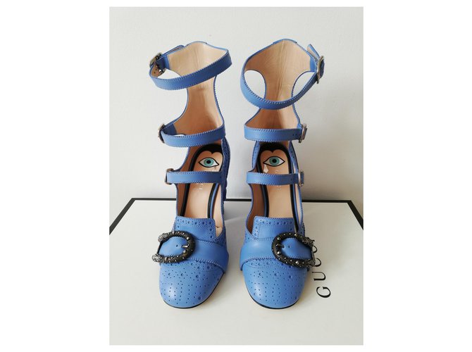 Escarpins Gucci Talons Cuir Bleu ref.118290 - Joli Closet