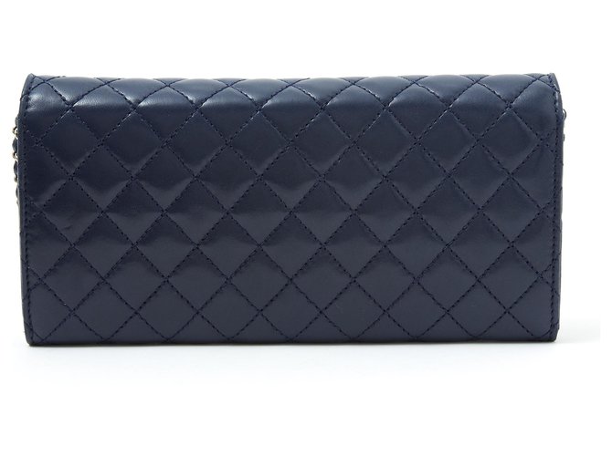 Timeless Chanel WALLET ON CHAIN WOC NAVY SILVER Navy blue Leather ref ...