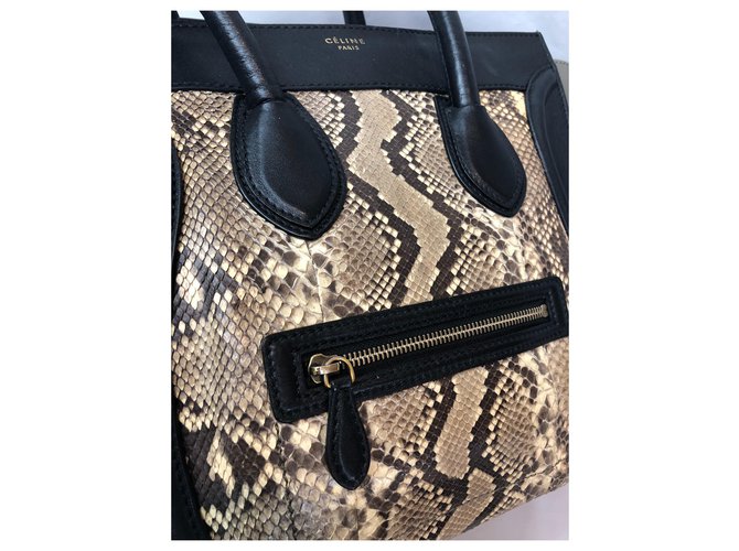 Sacs à main Céline Luggage Cuir,Python Marron,Noir,Gris,Imprimé python ref.123154 - Joli Closet
